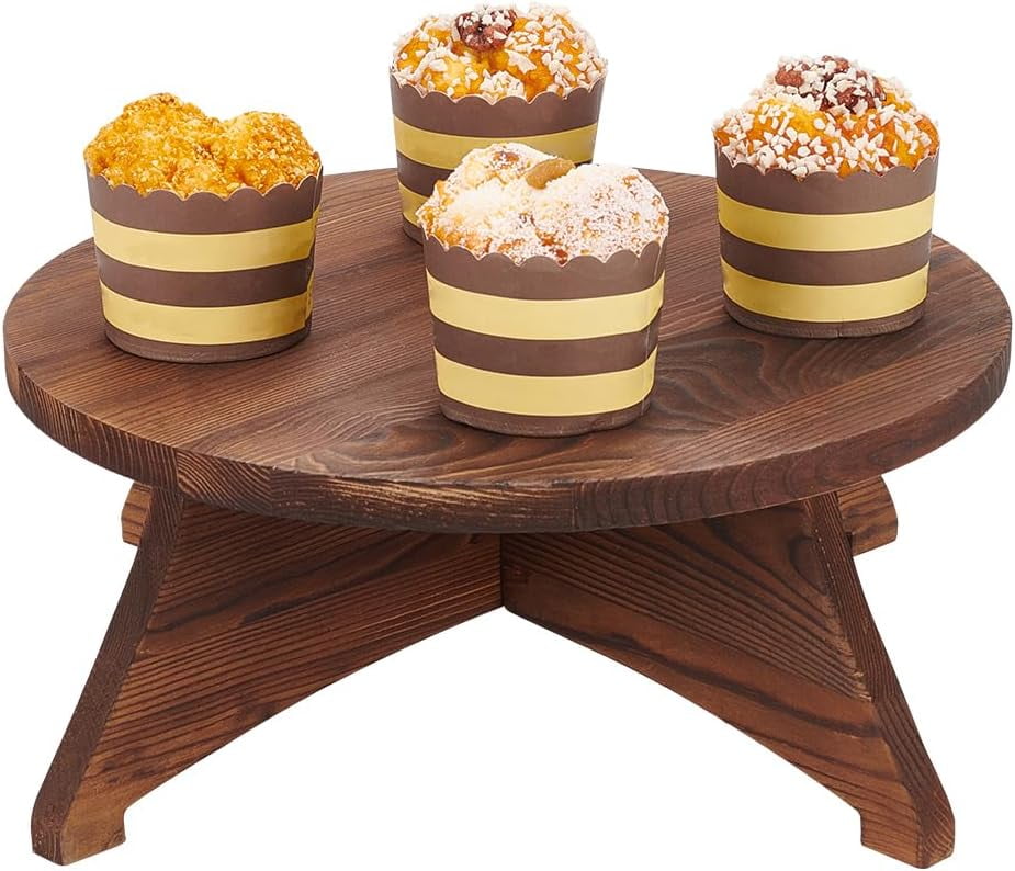 Wood Cake Stand Flat Round Wooden Display Pedestals Coconut Brown Wood ...