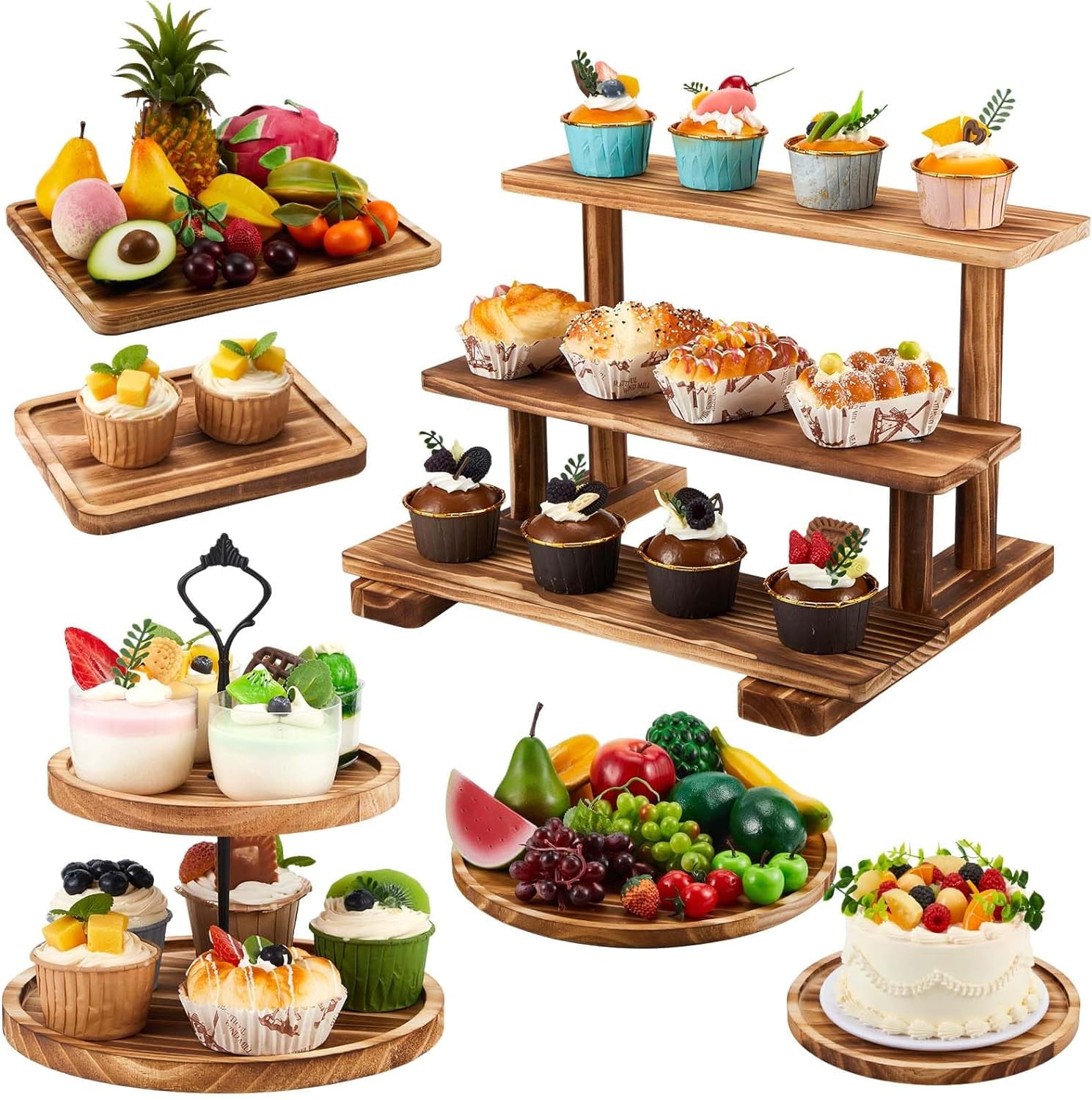 Set of 6 Wood Dessert Table Display Set Wood Cake Stands Dessert Stands ...