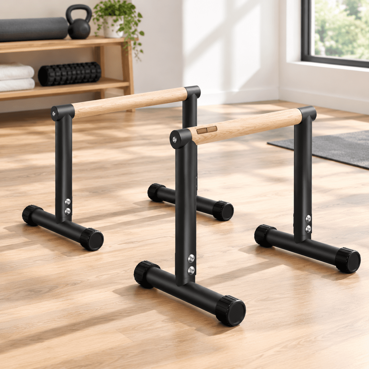 Wood Calisthenics Push-Up Parallettes Dip Bar with Beech Wood Handles ...