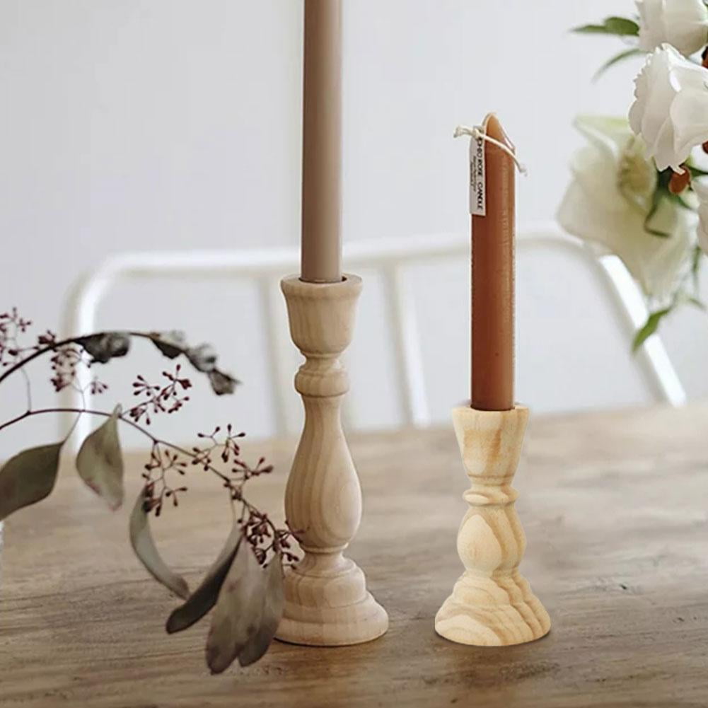 Wood Candlestick Holders, Set of 2 Retro Unpainted Wood Classic Craft ...