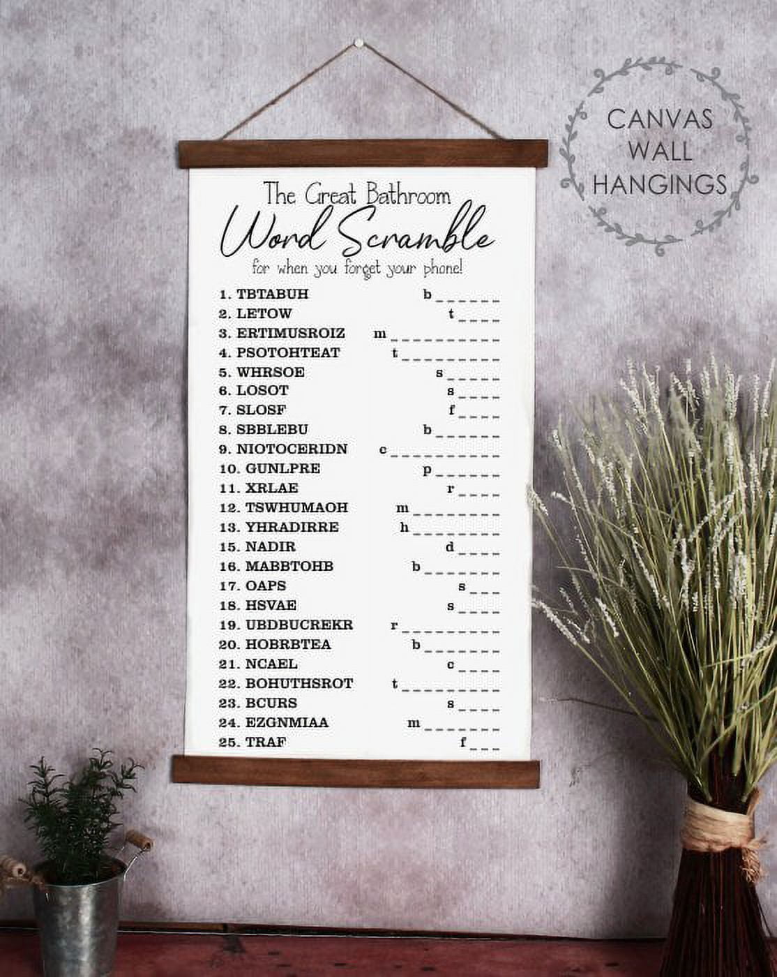 Wood, Canvas Bathroom Wall Sign Word Scramble Puzzle Fun Décor Ready to ...