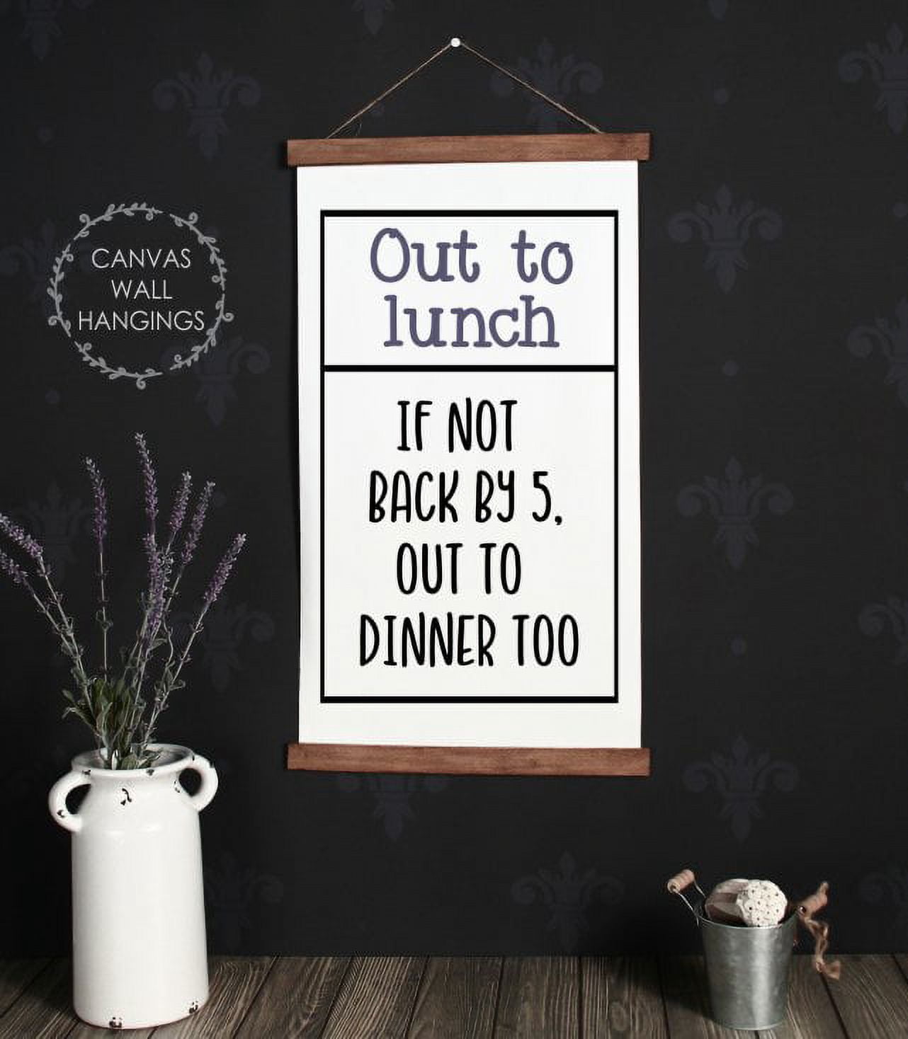 Wood, Canvas Print Wall Hanging Sign Out to Lunch or Dinner Quote ...