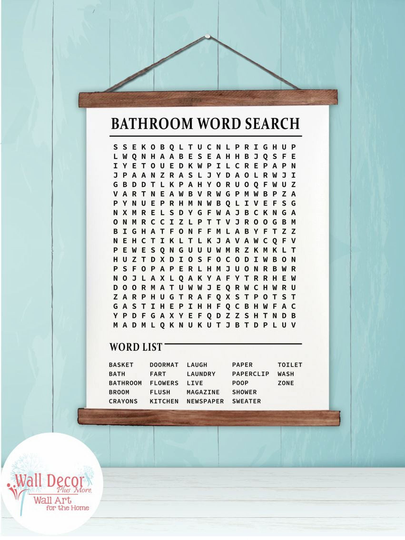 Wood, Canvas Sign, Bathroom Word Search Puzzle Fun Décor Print ...