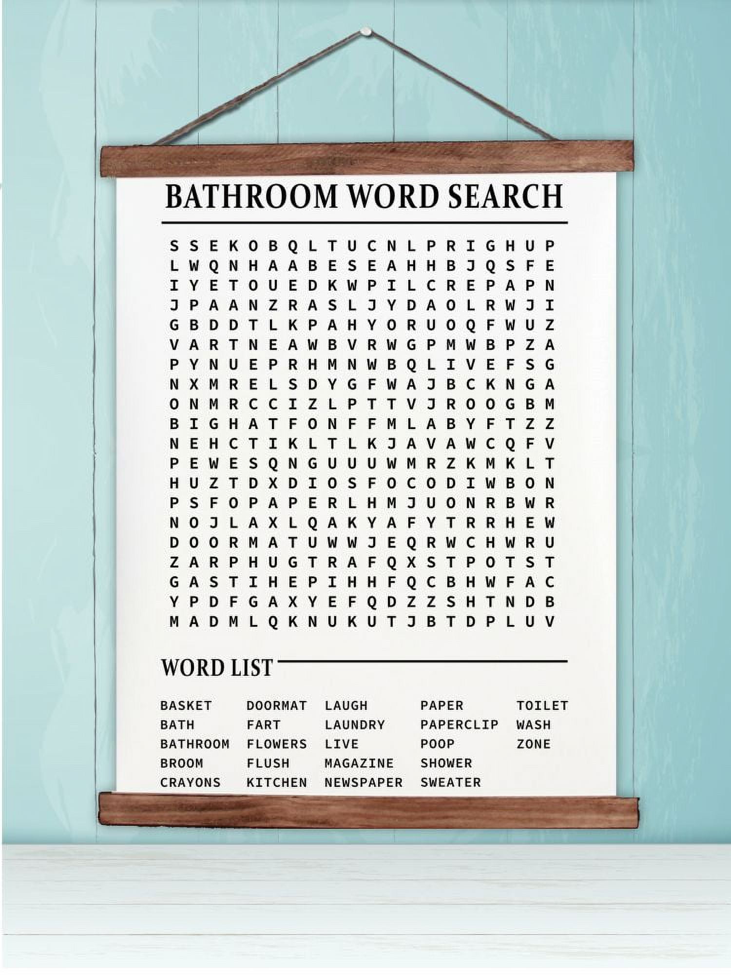 Wood, Canvas Sign, Bathroom Word Search Puzzle Fun Décor Print ...