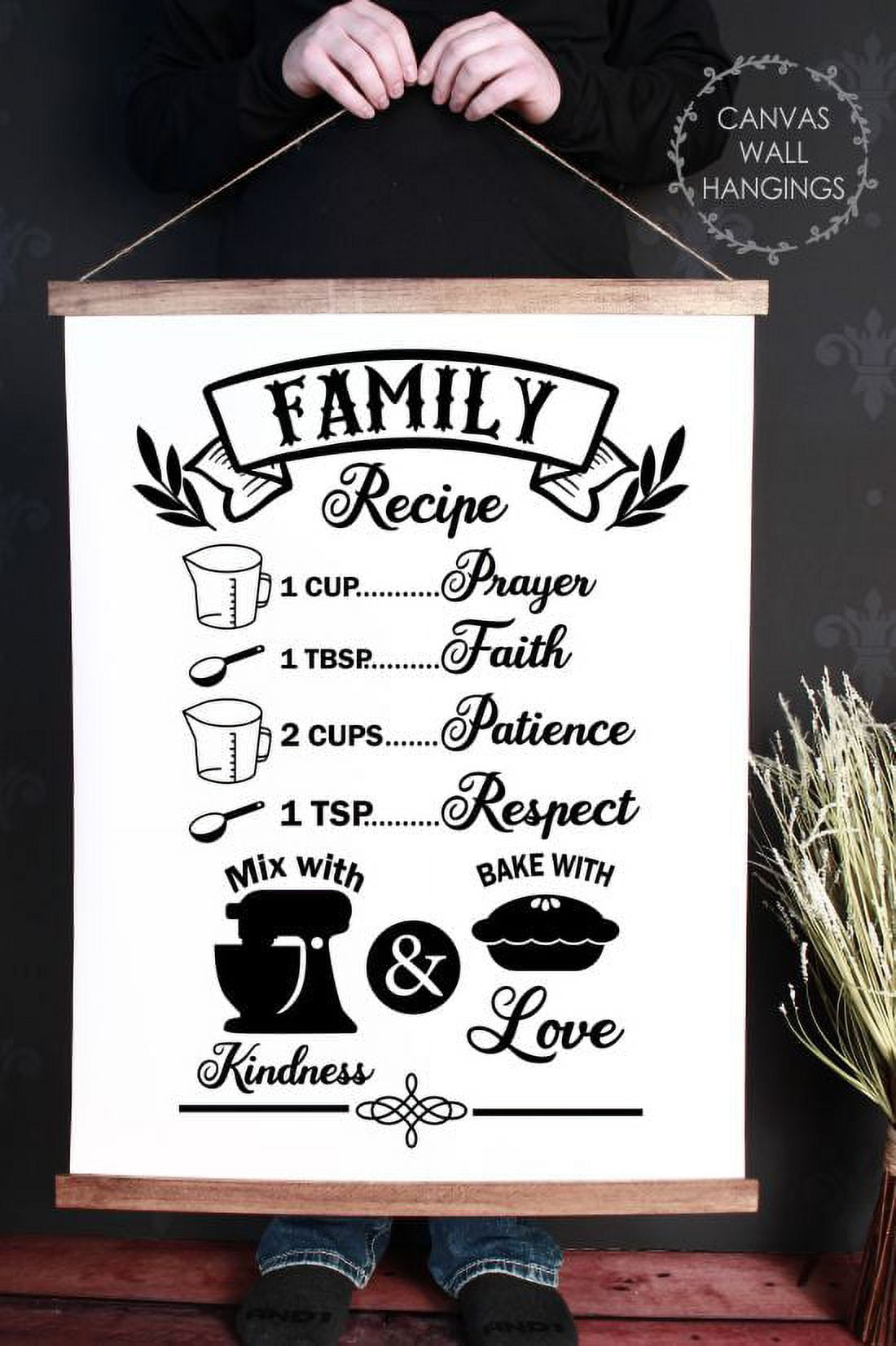 Wood, Canvas Sign Family Recipe Word Quotes Wall Hanging Home Décor ...
