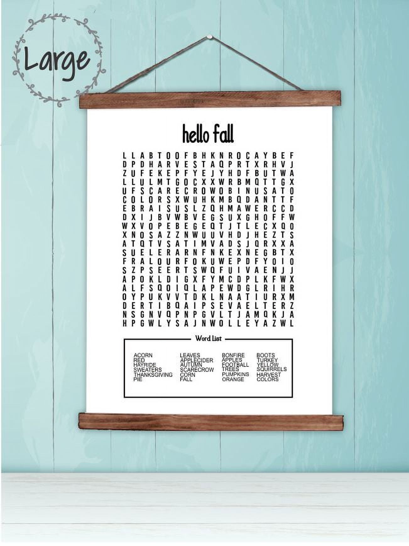 Wood, Canvas Sign, Hello Fall Word Search Puzzle Art Print, Lightweight ...