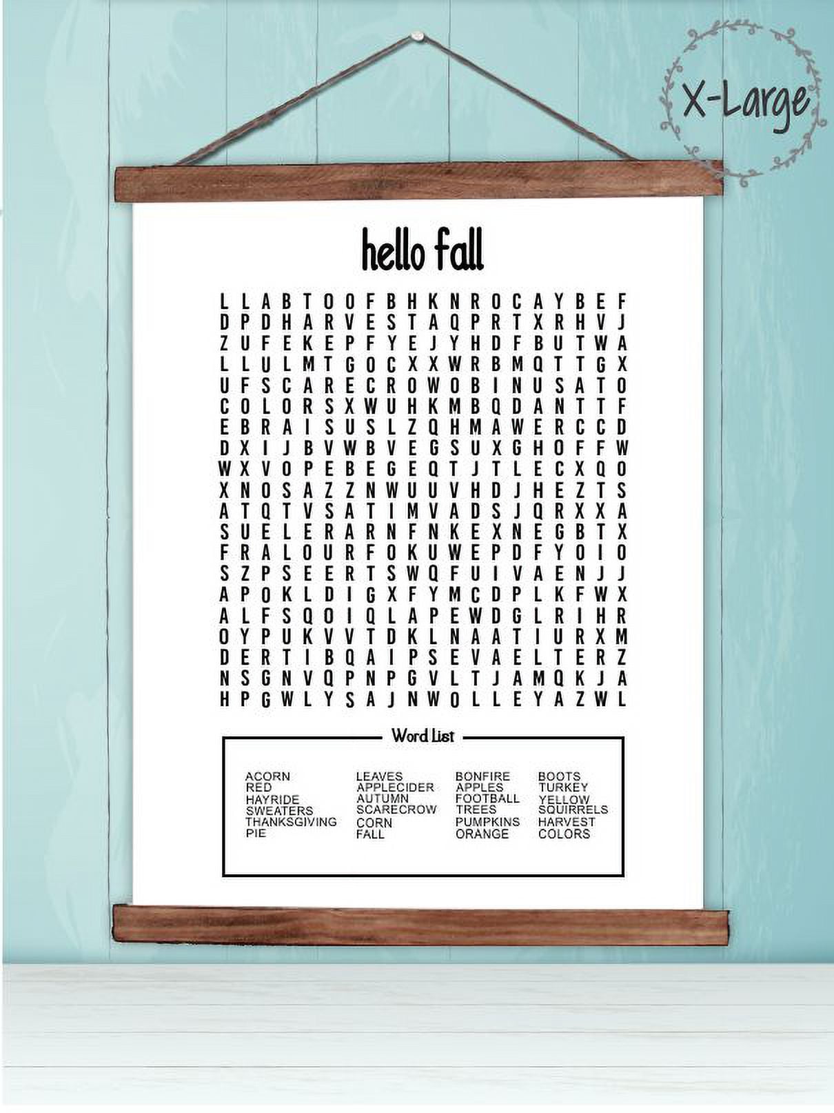 Wood, Canvas Sign, Hello Fall Word Search Puzzle Art Print, Lightweight ...