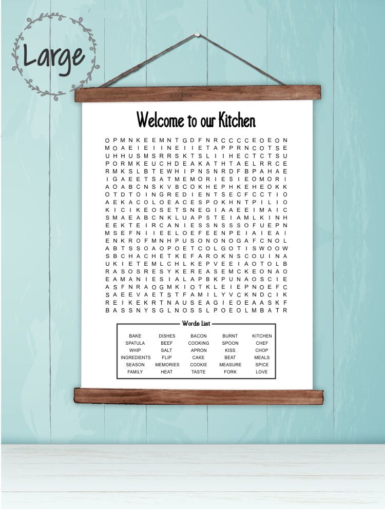 Wood, Canvas Sign, Kitchen Decor Word Search Puzzle Art Print ...