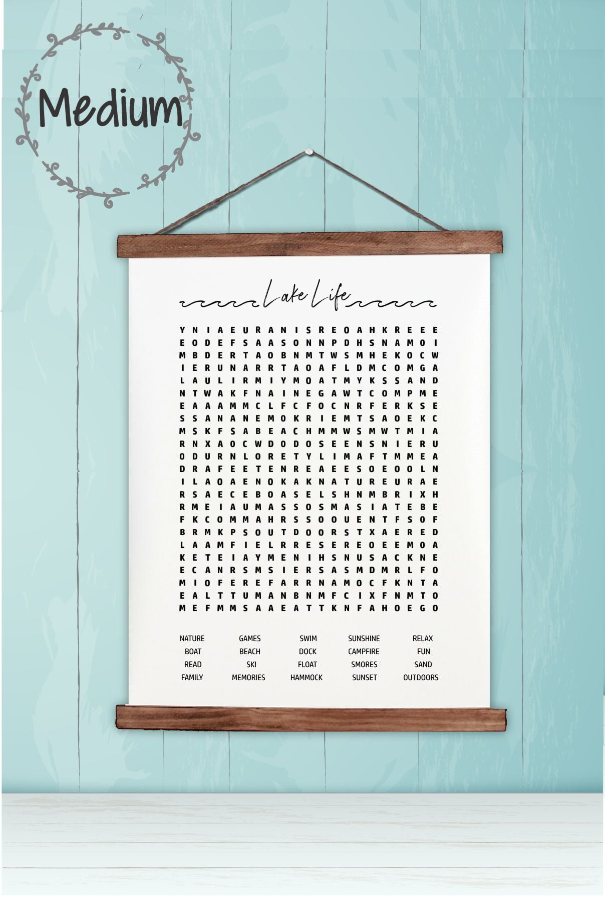 Wood, Canvas Sign, Lake Life Decor Word Search Puzzle Art Print ...