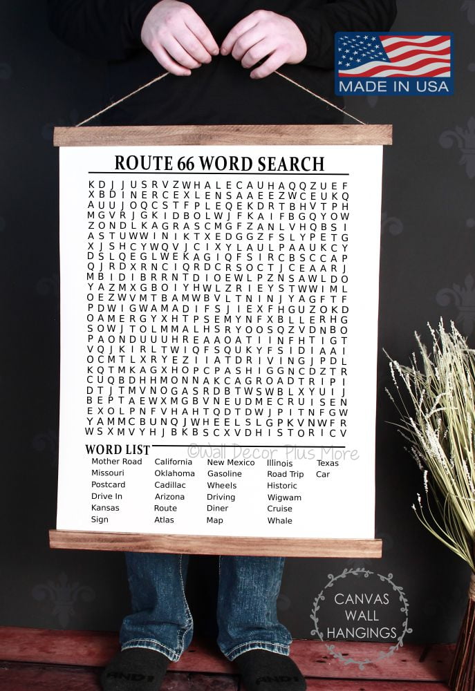 Wood, Canvas Sign, Route 66 Word Search Puzzle Fun Décor Print ...