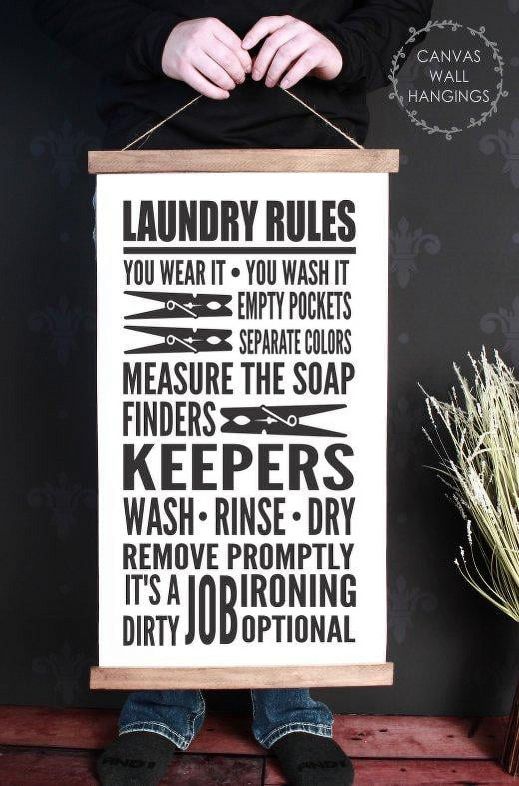 Wood Canvas Sign Wall Hanging, Laundry Room Words Wall Art Print 15x26 ...