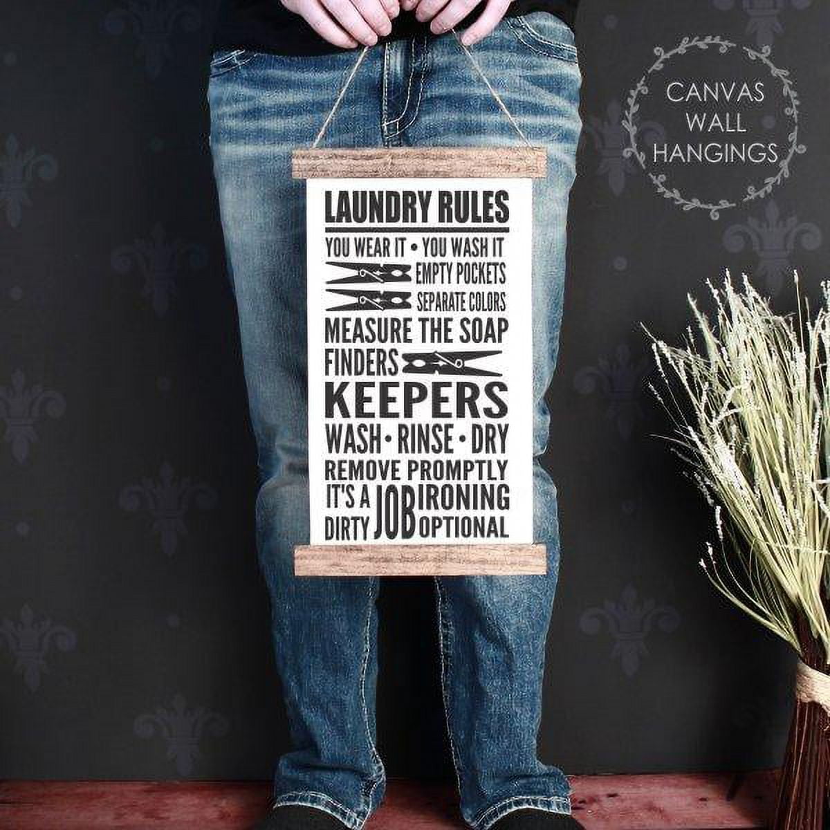 Wood Canvas Sign Wall Hanging, Laundry Room Words Wall Art Print 9x15 ...