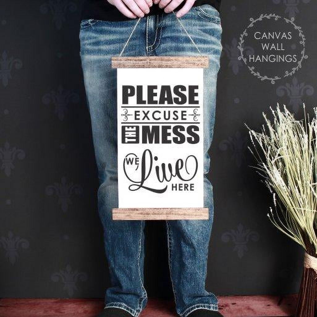 Wood Canvas Sign Wall Hanging, Please Excuse the Mess Kitchen Wall Art ...