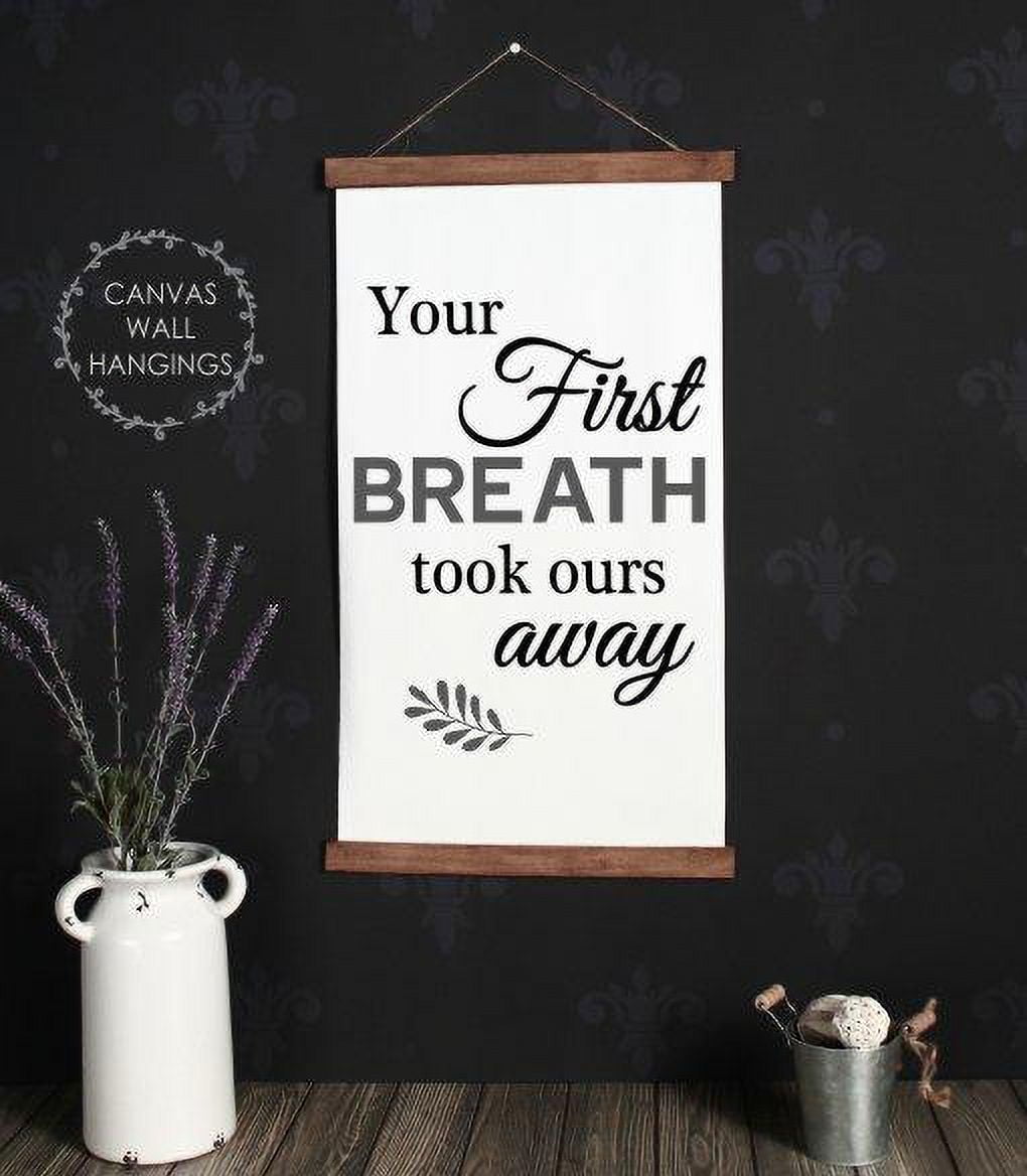 Wood Canvas Sign Wall Hanging - Your First Breath - Baby Nursery Wall ...
