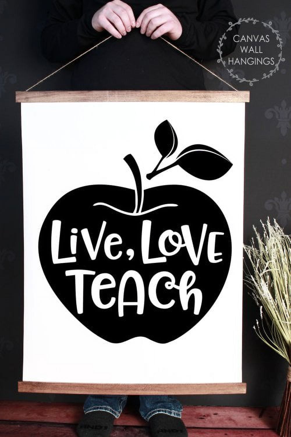 Wood & Canvas Wall Hanging Live Love Teach Teacher Wall Art School ...