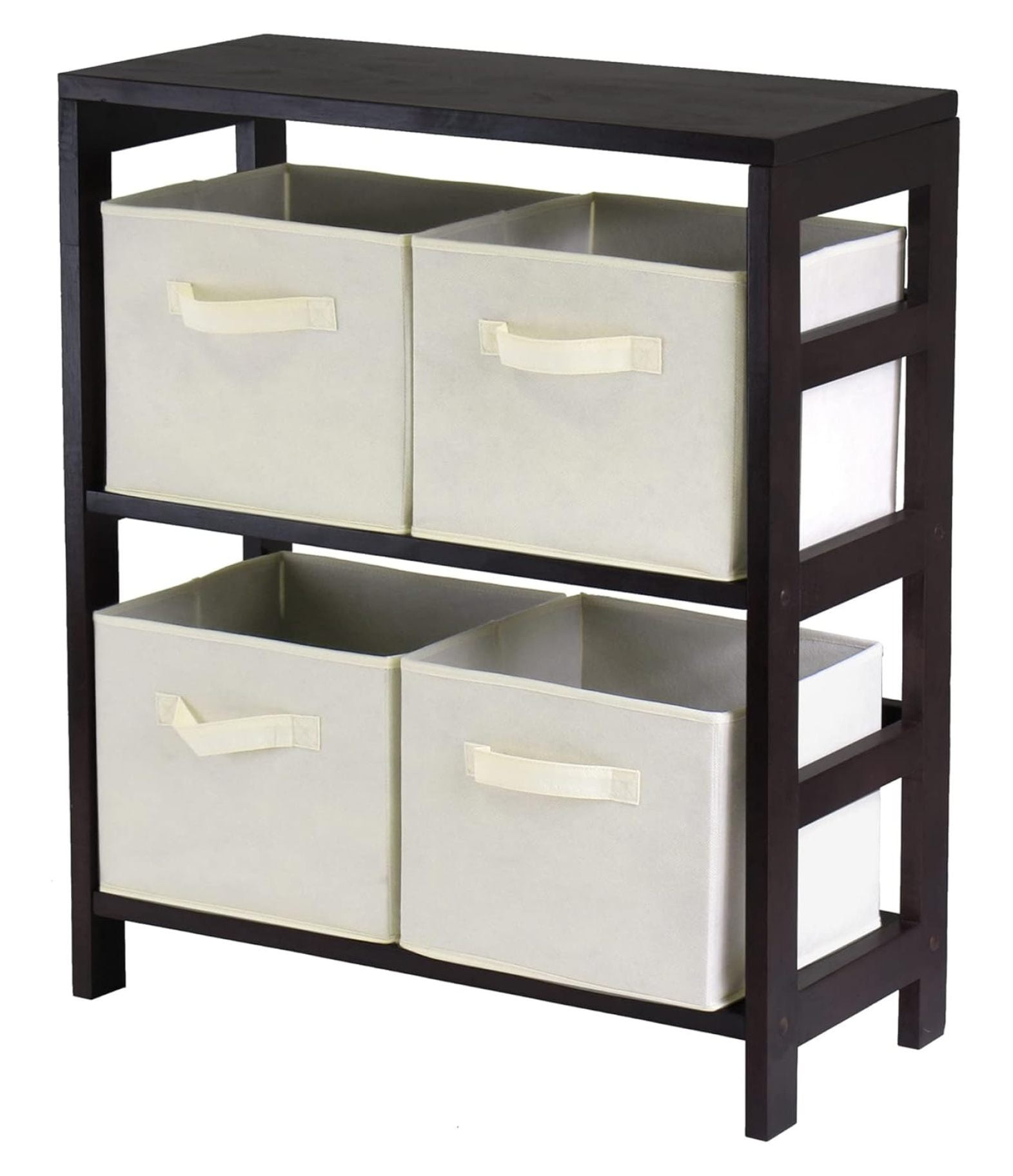 Wood Capri Wood 2 Section Storage Shelf with 4 Beige Fabric Foldable ...