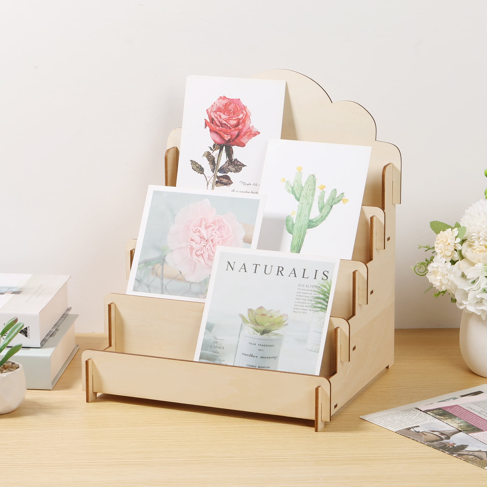 Wood Card Display Stand 4 Layer Greeting Card Display Stand Wood Card ...