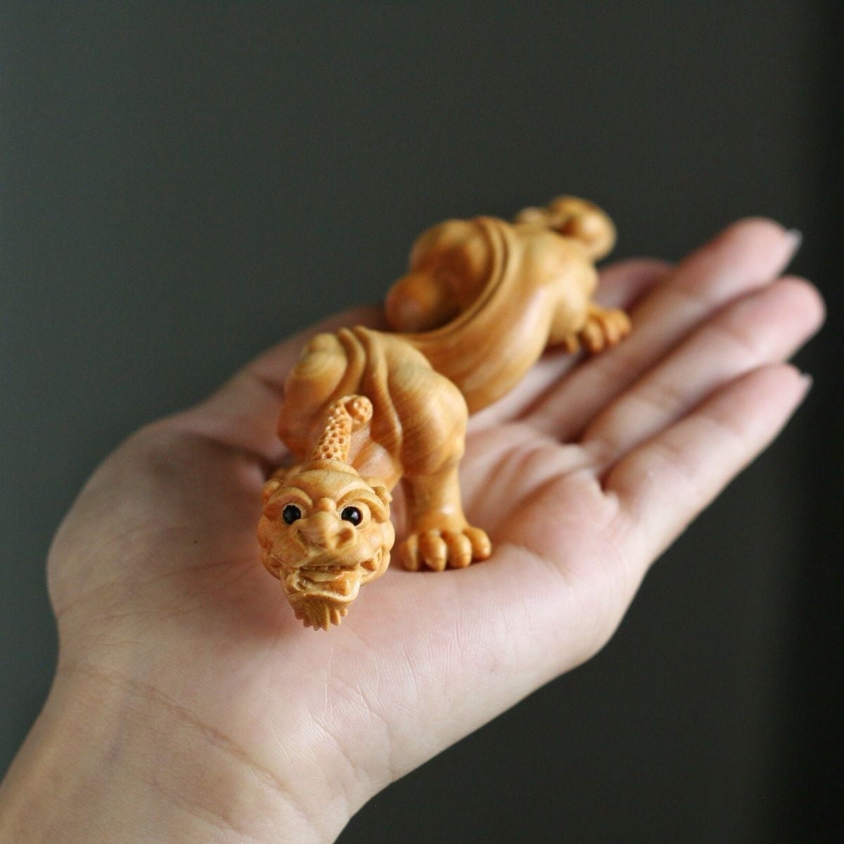 Wood Carved Chilong Handheld Ornament Zodiac Dragon Wenwan Hand Play ...