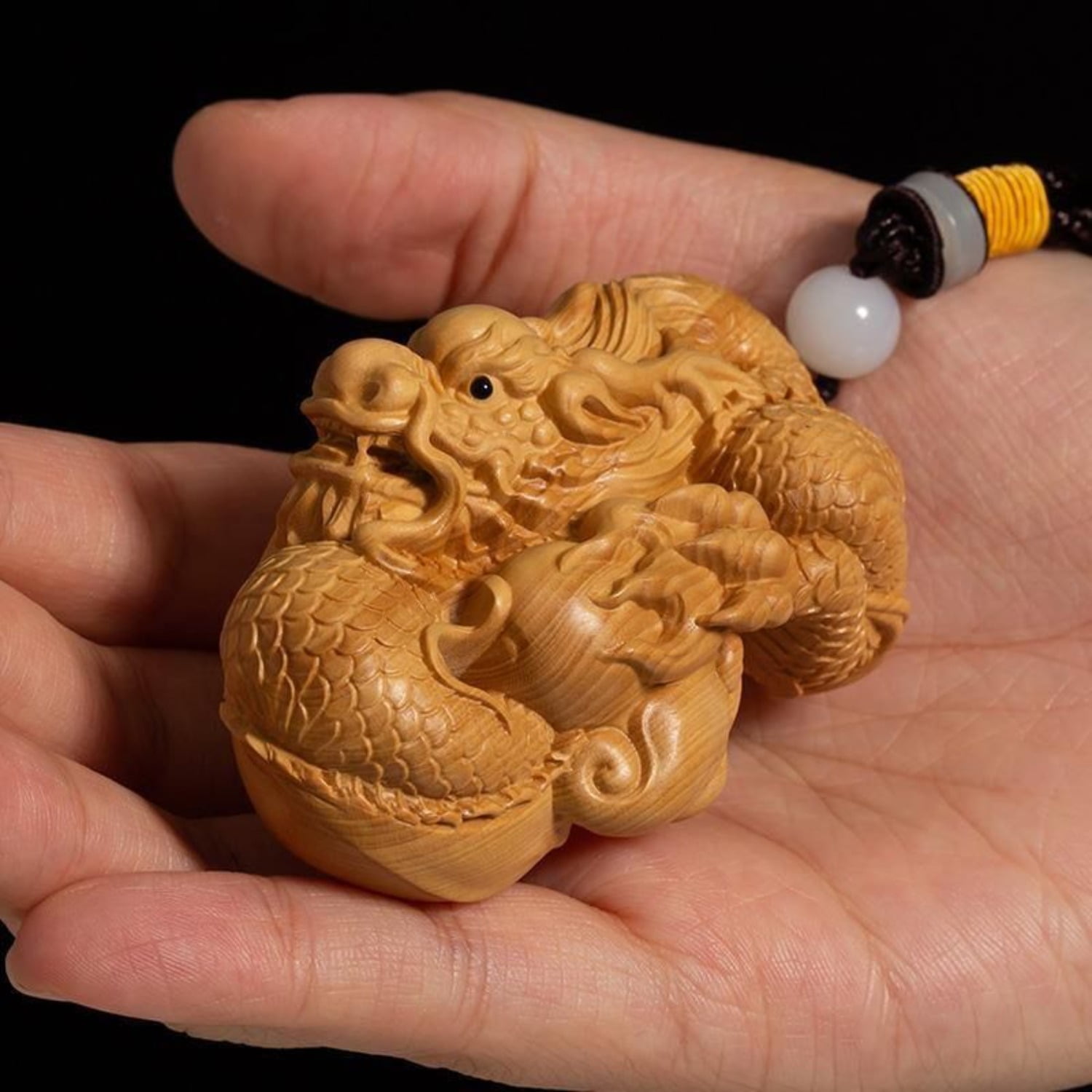 Wood Carved Handheld Dragon Figurine Zodiac Play Object Traditional ...