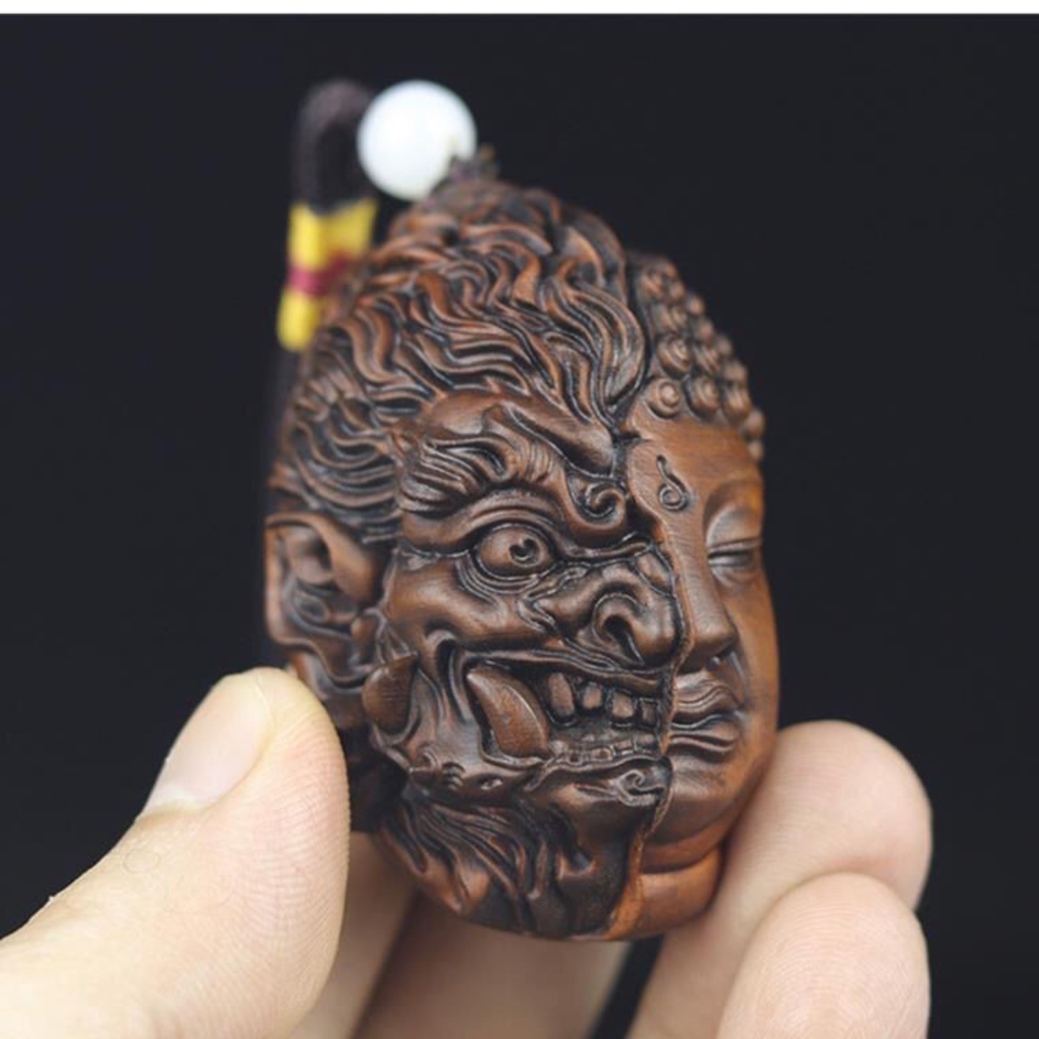Wood Carved One Thought Buddha Demon Pendant Amulet for Men Chinese ...