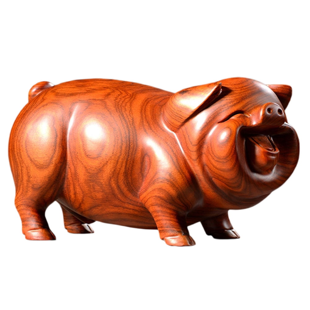 Wood Carving Figurines Pig Statues Wooden Farm Animals Toy Figure Piggy ...