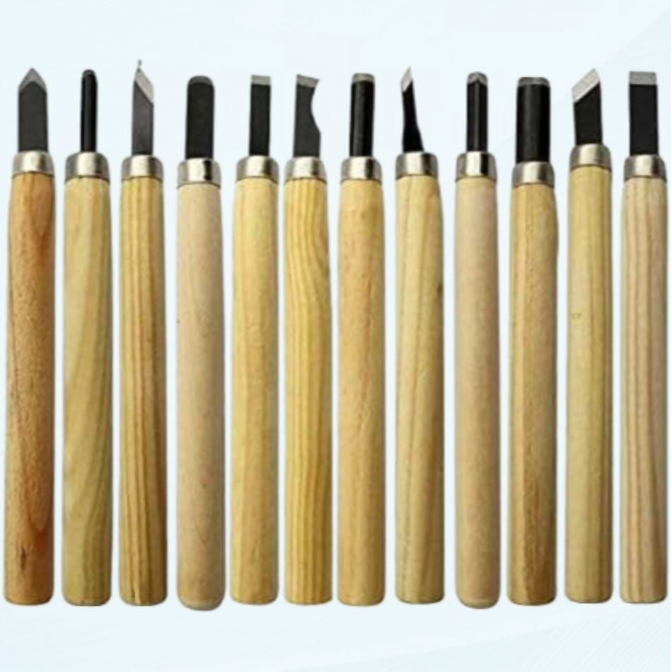 Wood Carving Tool Set, 12 Chisel Beginner Manual Sharpener Rubber Stamp ...