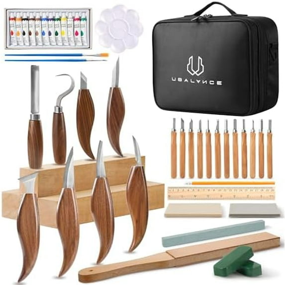 Wood Carving Tools Kit - 38Pcs Whittling Chisel Knife, Basswood Blocks ...