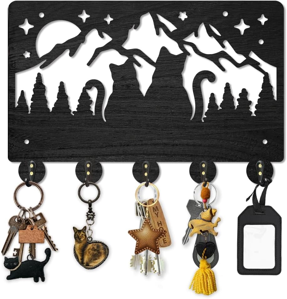 Wood Cat Love Mountain Coat Rack Forest Cat Family Moon Starry Sky Key ...