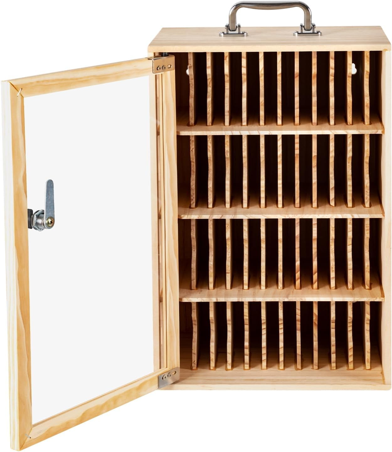 Wood Cell Phones Storage Cabinet with Lock 48 Slots Portable Classroom ...