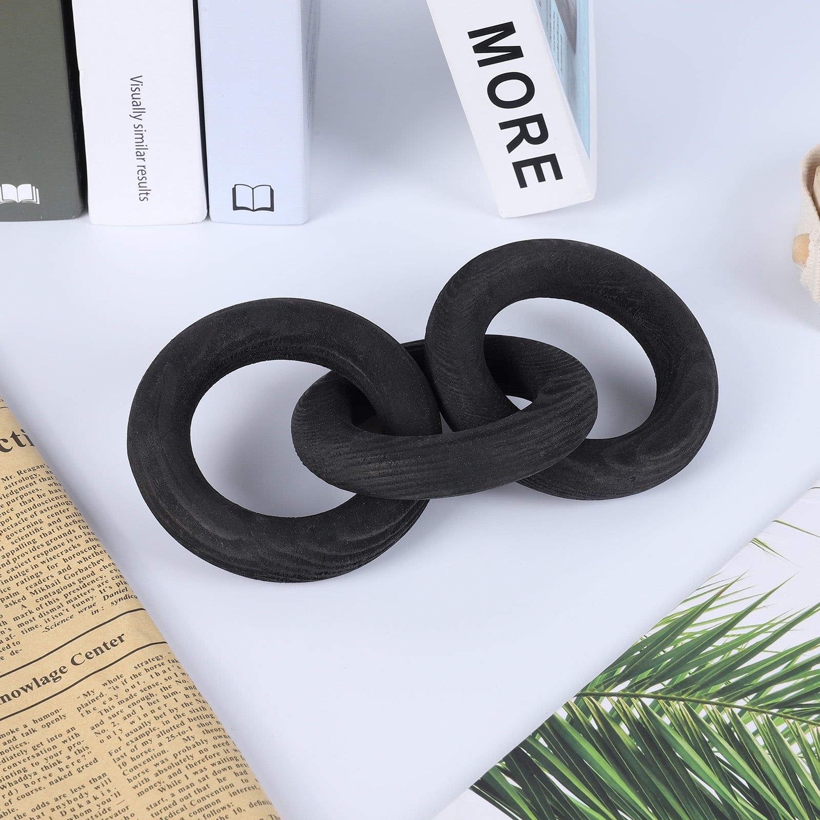 Wood Chain Link Decor, Hand Carved Wooden 3-Link Chain Decor, Modern ...