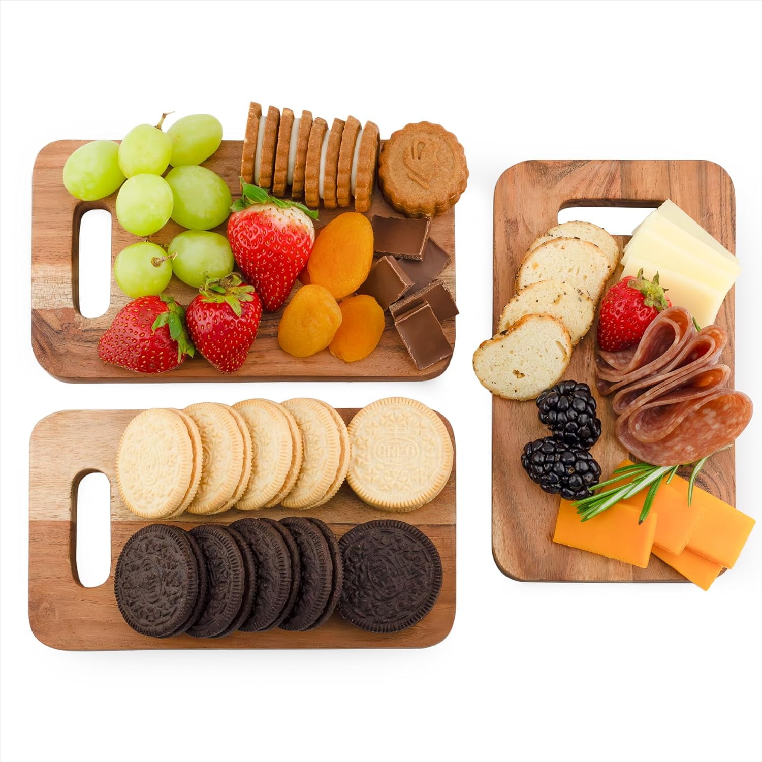 Wood Charcuterie Boards (Set of 3); Small Personal-Sized Rectangular ...