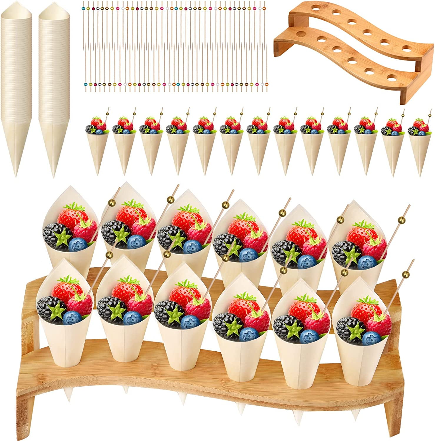 Wood Charcuterie Cone Holders and 150 Pcs Ice Cream Cone Holders 12 ...