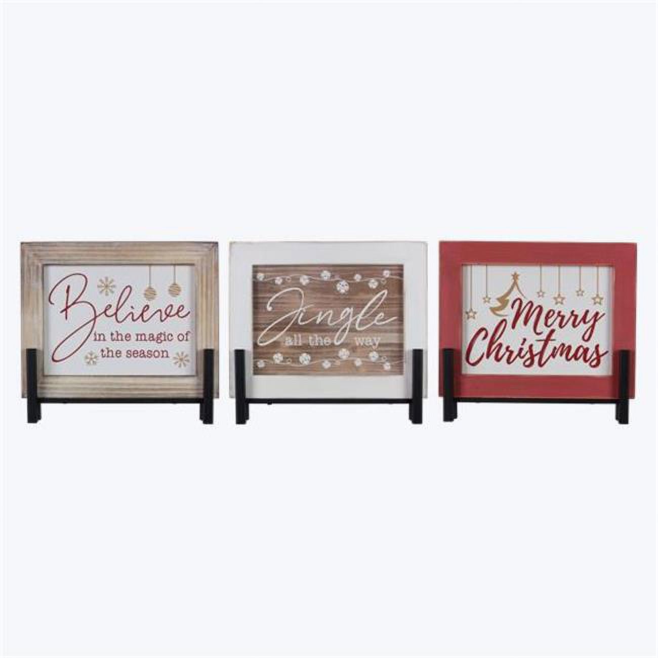 Wood Christmas Tabletop Sign on Metal Base, Assorted Color - 3 Piece ...