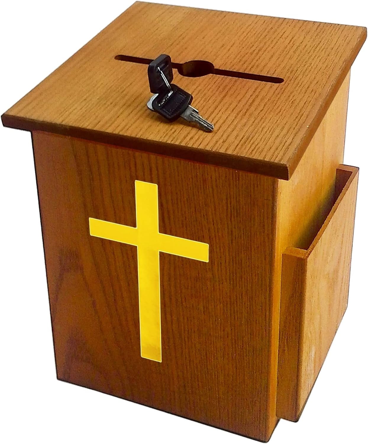 Wood Church Collection Fundraising Box Donation Charity Gold Cross ...