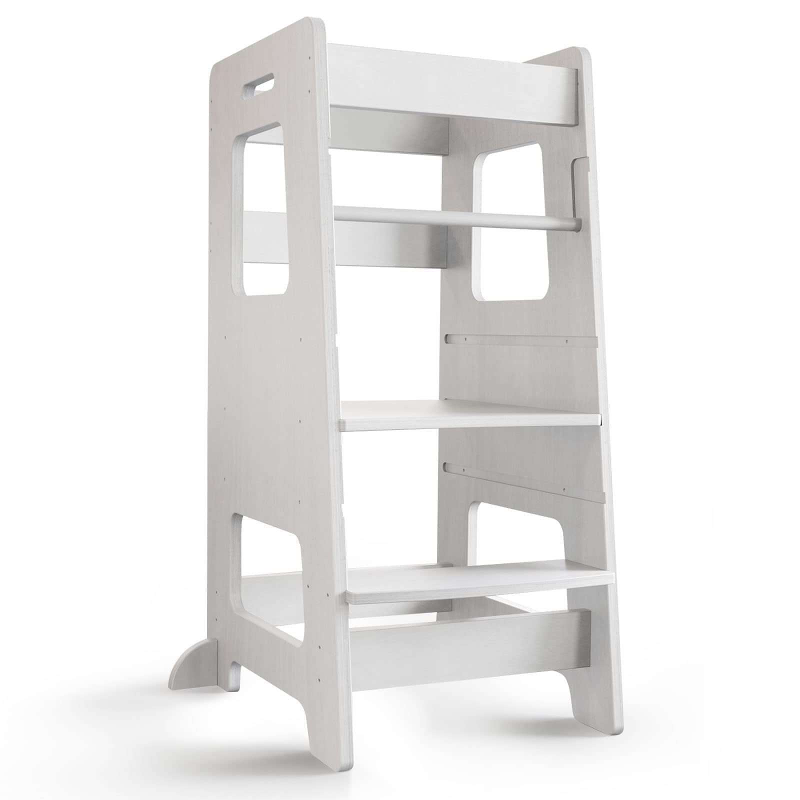 WOOD CITY Height Adjustable Kitchen Step Stool, White, Safe for Kids ...