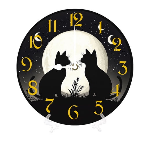 Wood Clock Funny Cartoon Two Cat Frameless Battery Operated Silent ...