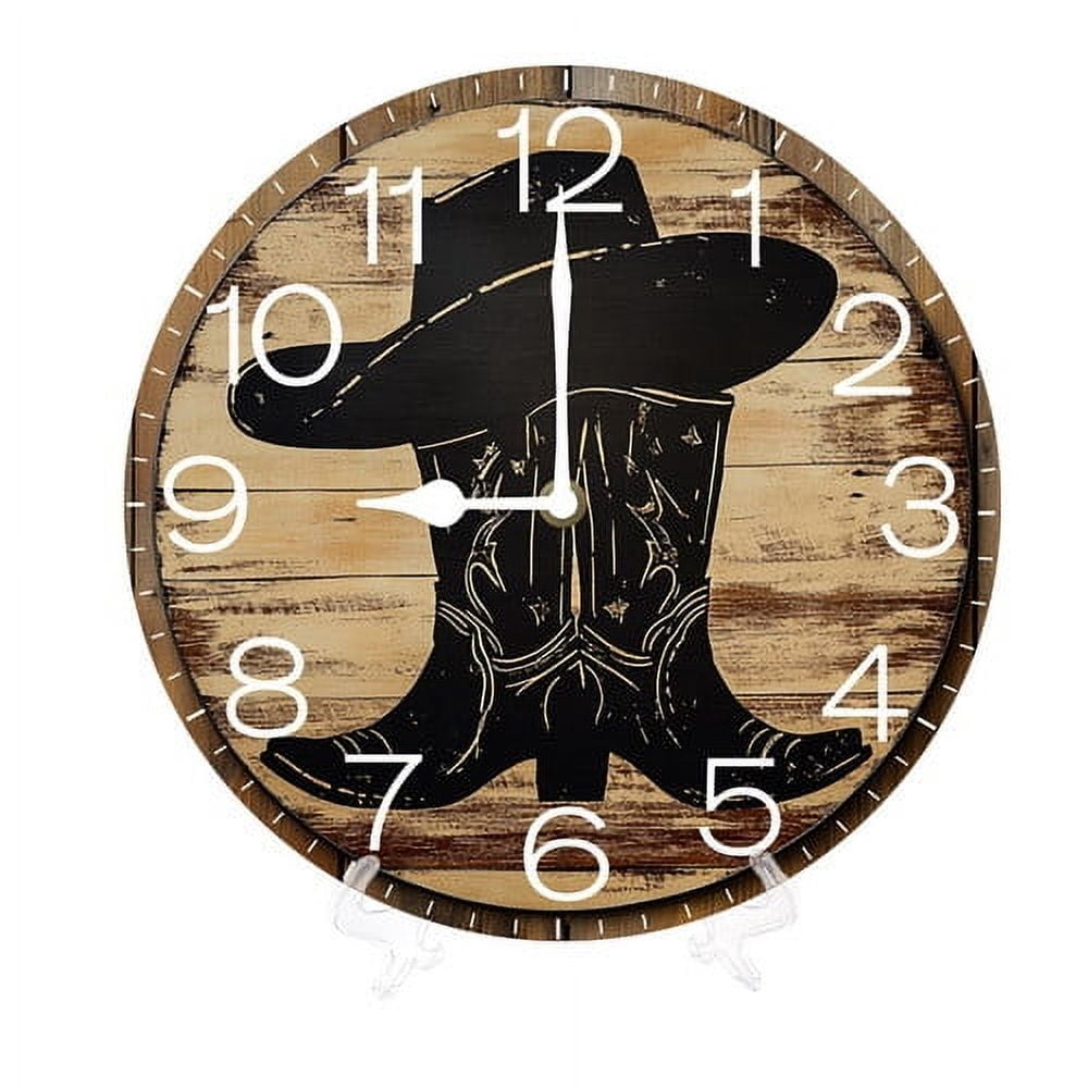 Wood Clocks Cowboy Hat Shoes Frameless Battery Operated Silent Quartz ...
