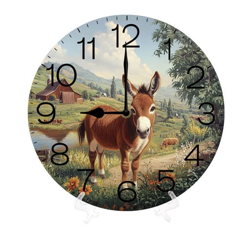 Wood Clocks Cute Animal Mule Face Fence Farm Frameless Battery Operated ...