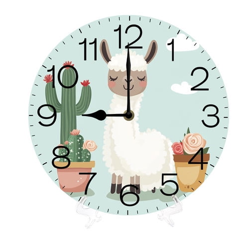 Wood Clocks Cute Cartoon Tropical Llama Cactus Frameless Battery ...