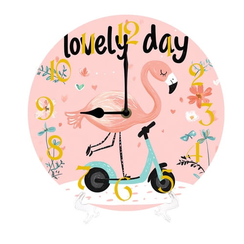 Wood Clocks Cute Flamingo Riding A Scooter Frameless Battery Operated ...
