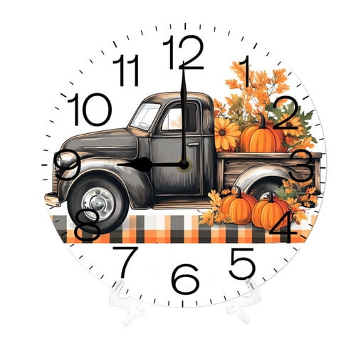 Wood Clocks Fall Truck Pumpkin Farmhouse Battery Operated Silent Quartz ...
