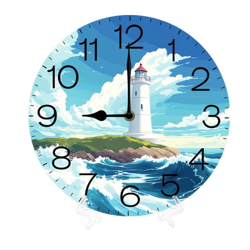 Wood Clocks Lighthouse Sea Battery Operated Silent Quartz Alphabet ...