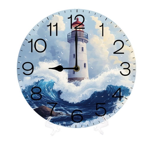 Wood Clocks Lighthouse Sea Battery Operated Silent Quartz Alphabet ...