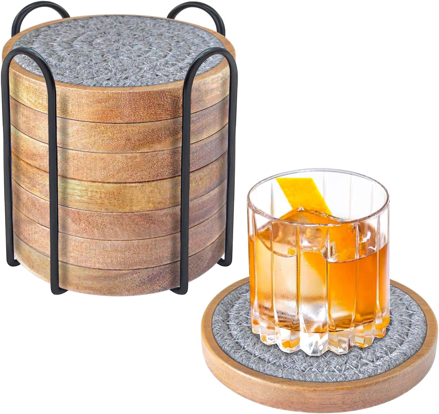 Wood Coasters for Drinks, Absorbent Coaster Sets of 8, Woven Drink ...