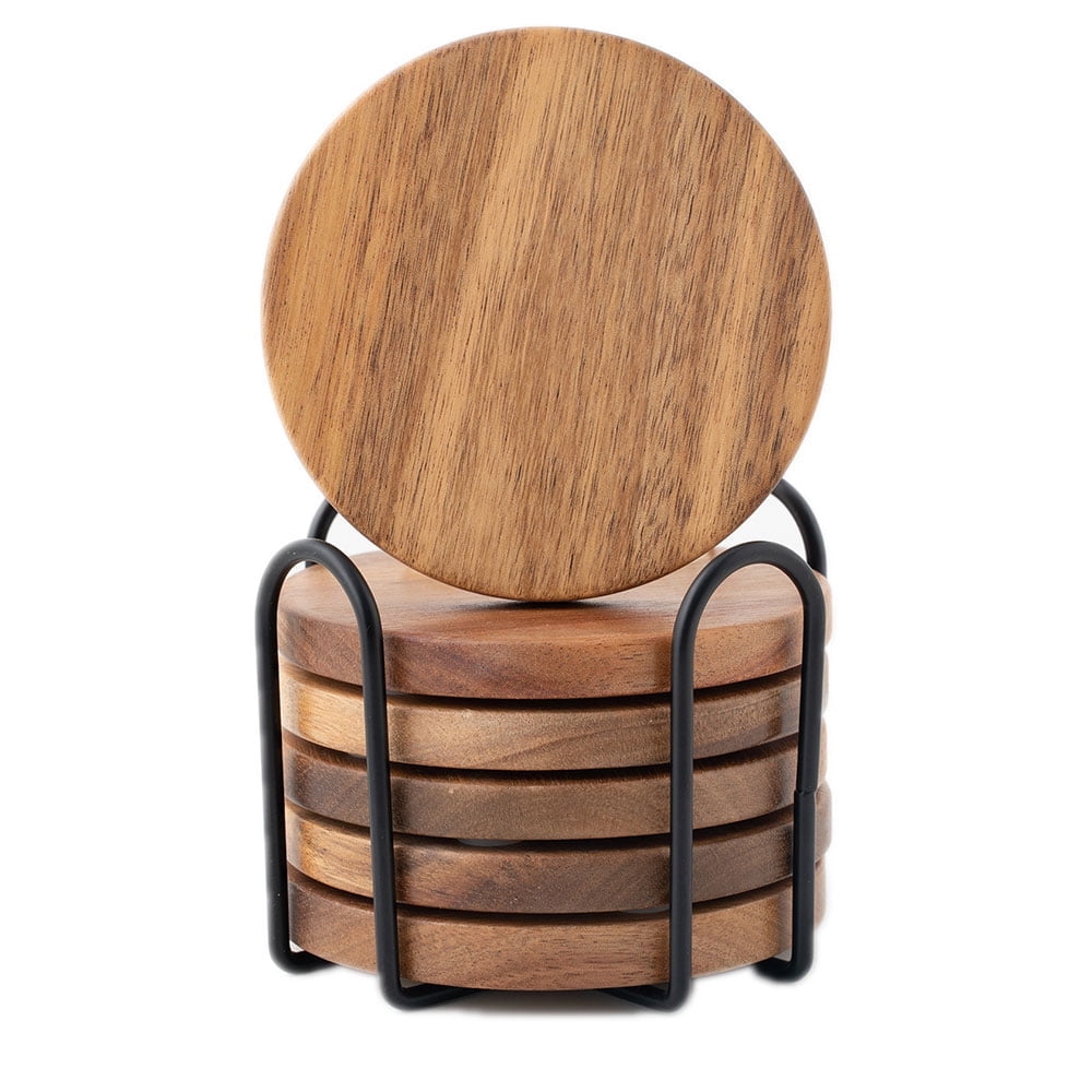WLWNWFT Acacia Wood Coasters Set of 6, Non-Slip, Heat-Resistant with ...