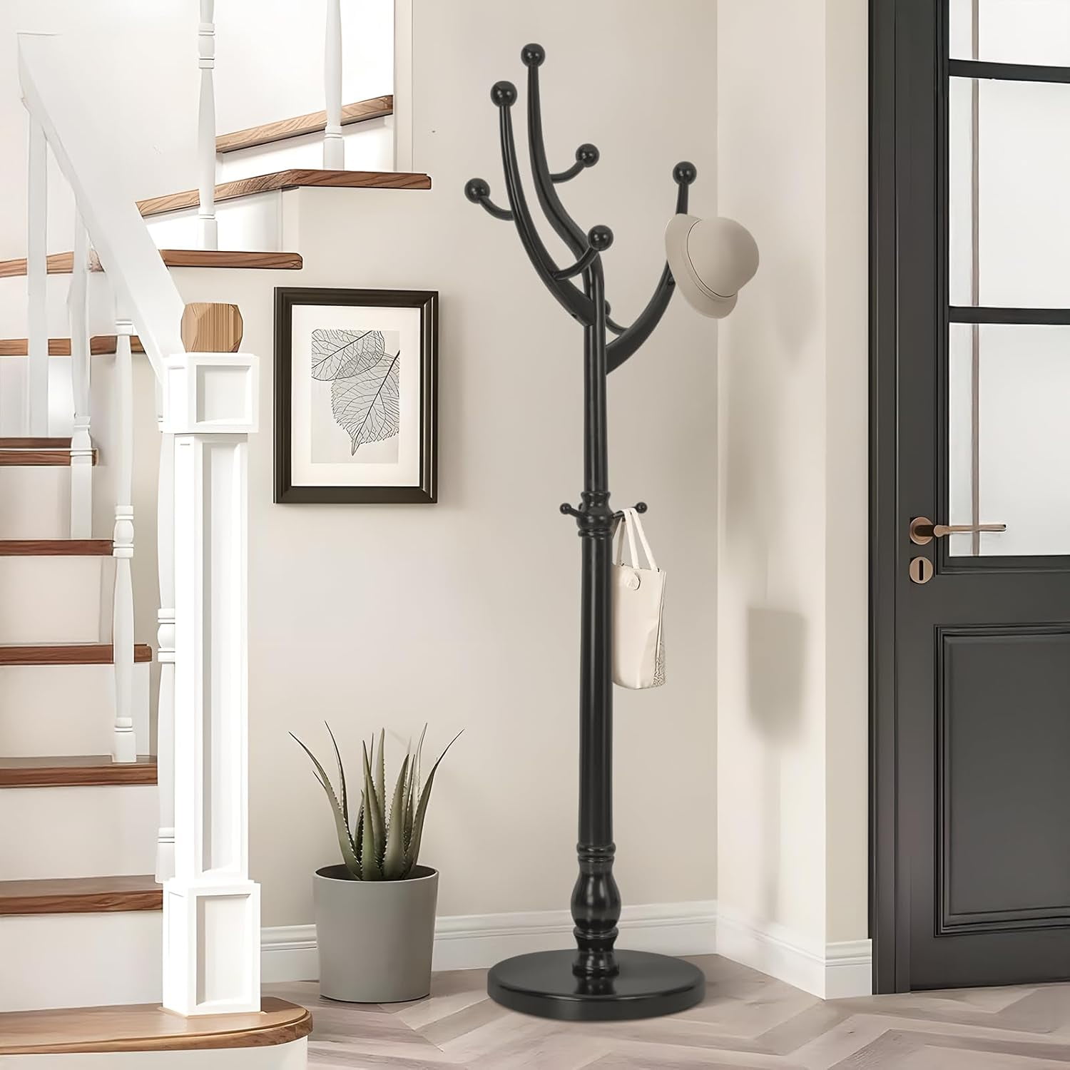 Wood Coat Rack Coat Tree Freestanding with Hooks, Heavy Duty Standing ...