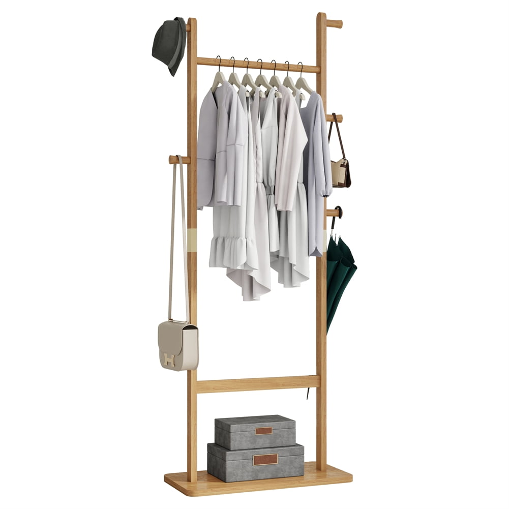 Wood Coat Rack Stand, Freestanding Coat Rack Coat Tree With 5 Hooks And ...
