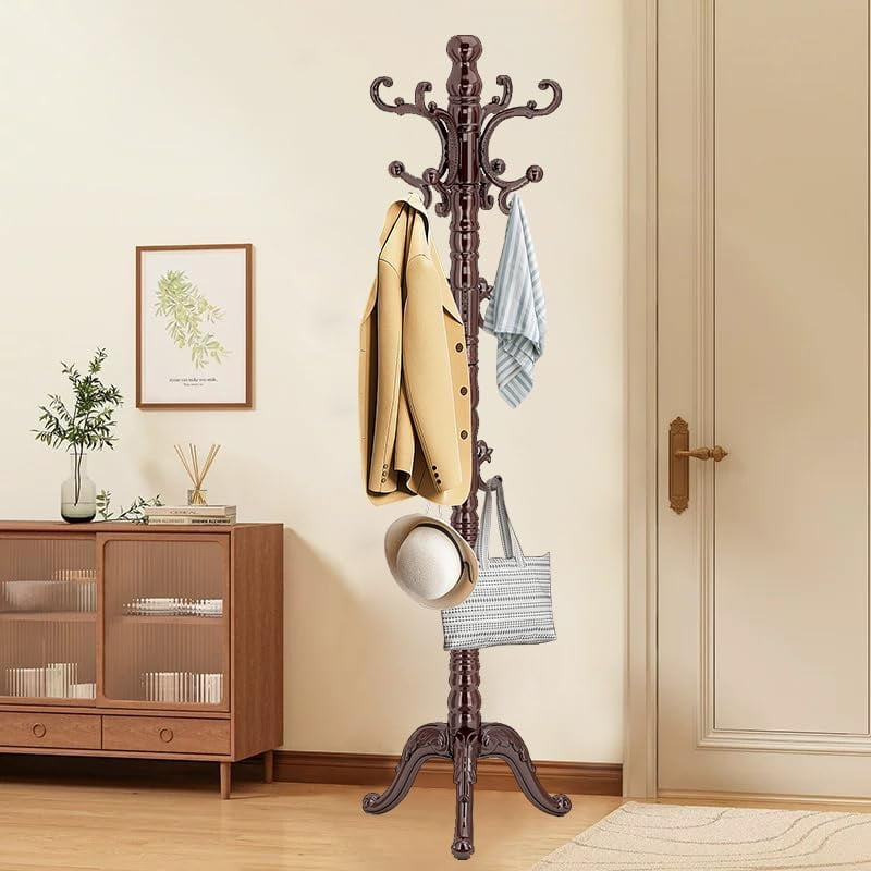 Wood Coat Rack Stand, Wooden Coat Rack Freestanding with Sturdy Round ...