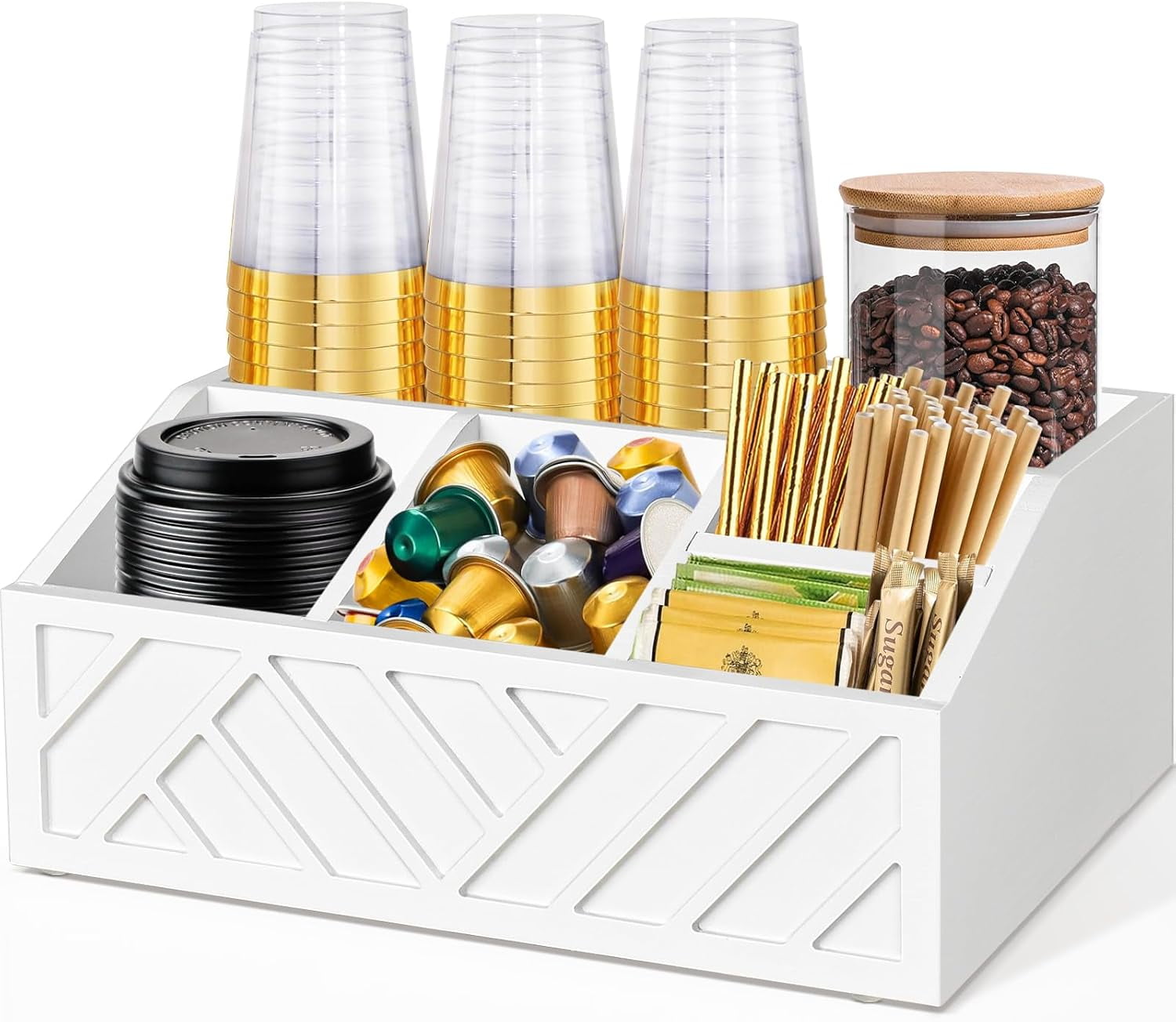 Wood Coffee Station Organizer - Countertop Coffee Bar Accessory Holder ...