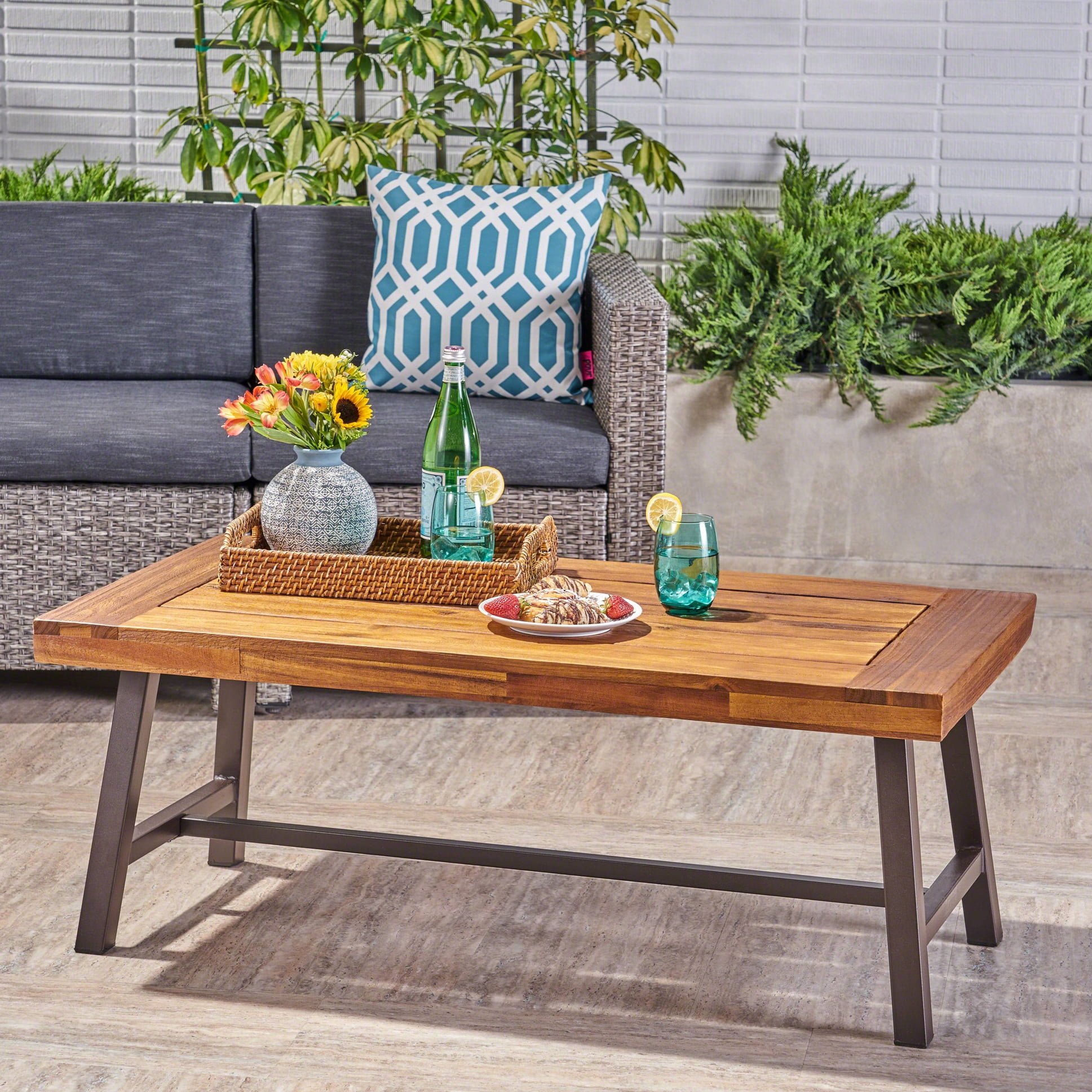 Wood Coffee Table With Industrial Slat Panel Look, 45.79"w X 24.42"d 17 ...
